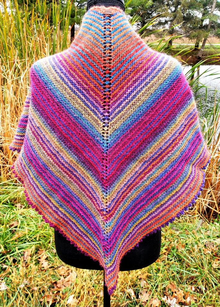 KALEIDOSCOPE Wool Striped Knitted "Sunset" Triangle Shawl | Medium | P ...