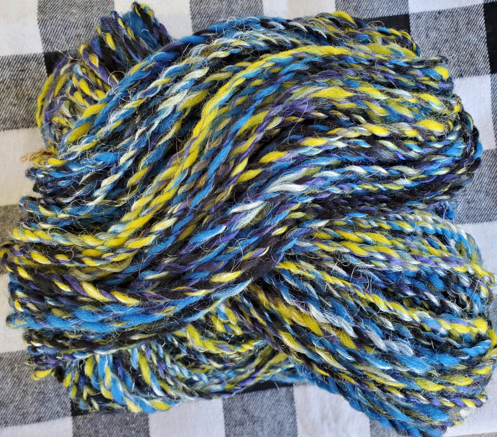 STARRY NIGHT Handspun Yarn Hank - 140 Yards #4 Worsted- Blue Yellow Wh ...